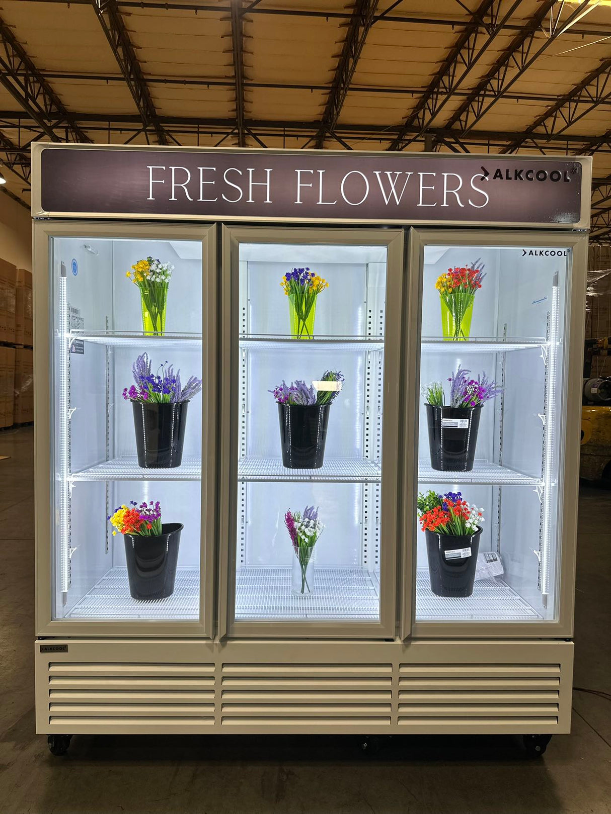 Customized Flower Display Three Glass Door Refrigerator Width 72 ...
