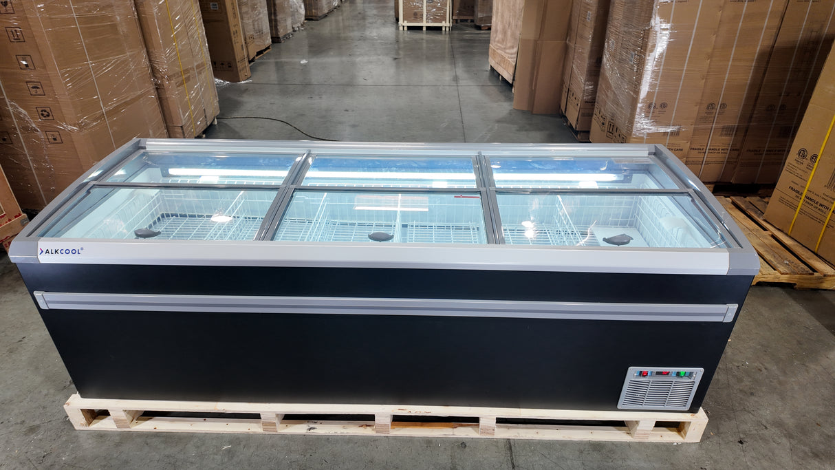 8.4FT Wide SUPERMARKET SLIDING GLASS TOP DISPLAY ISLAND FREEZER (Model ...